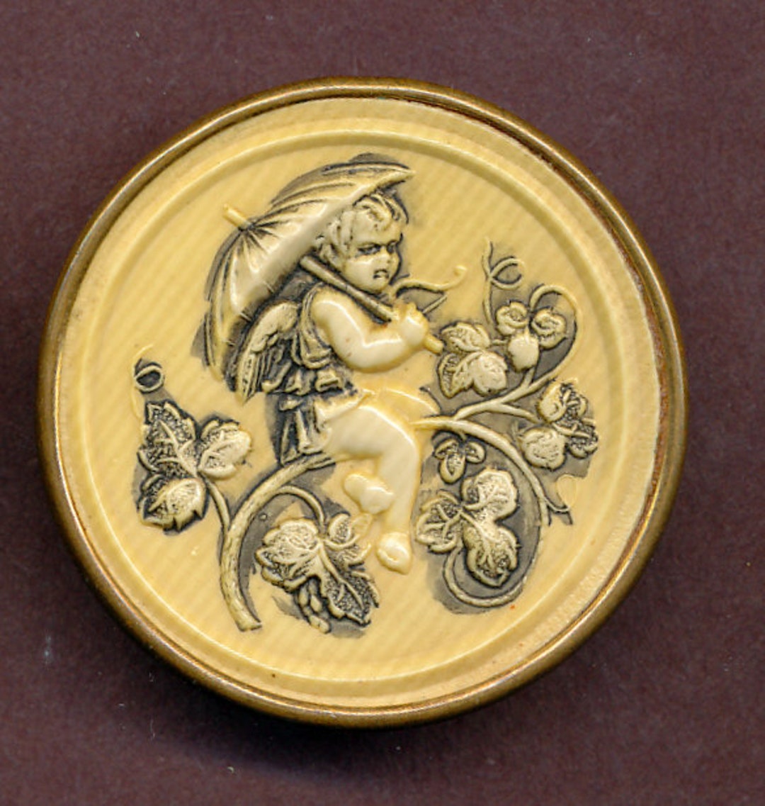 Antique Ivoroid Button cupid Under Umbrella Ca. 1890's - Etsy