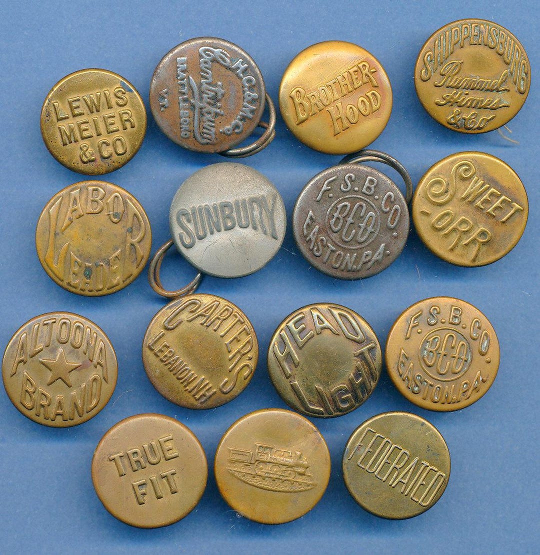 Antique Work Clothes Overall Wobble Shank Buttons Lot#26-3 - Lot of 15 ...