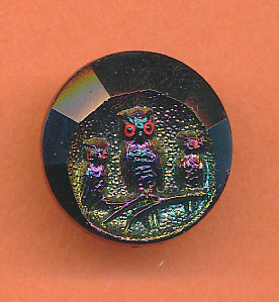 Antique Victorian Iridized Black Glass Button Family of Owls Buttons Ca ...