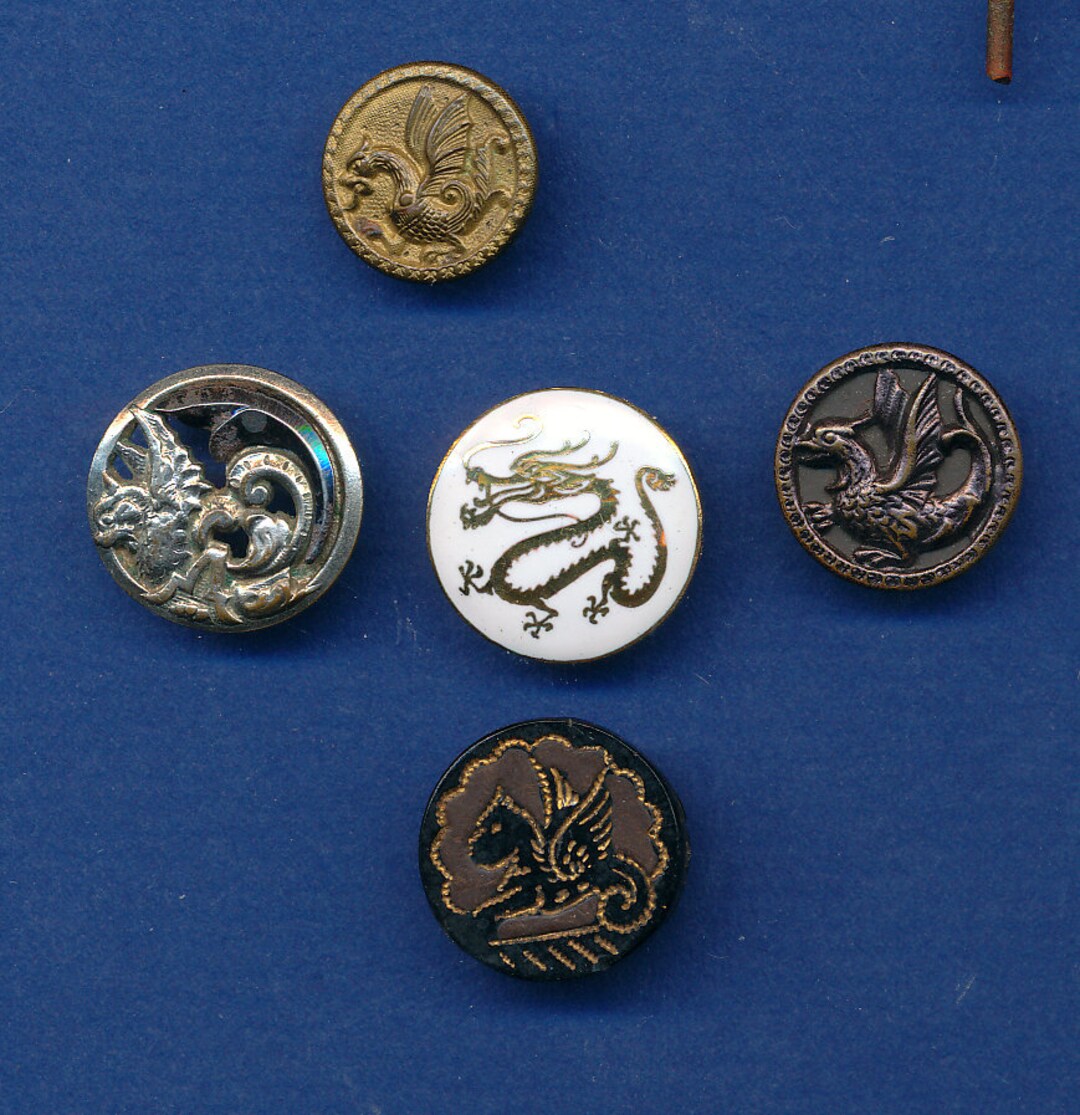 Antique Vintage Dragon Buttons Lot of 5 Ca. 1890's to 1960's Think Game ...