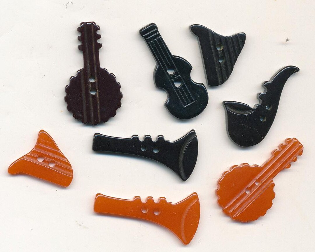 Antique Vintage Bakelite Realistic Musica Instrument Buttons 2 Lot of 8 ...