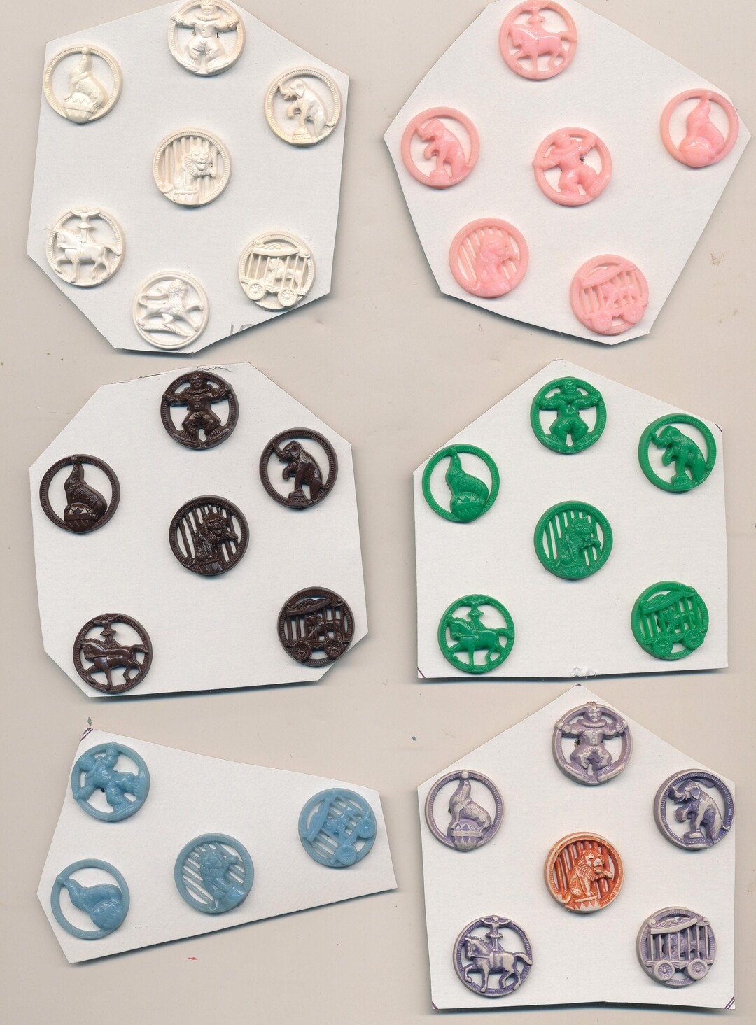 Vintage Realistic Plastic Button Circus Sets Ca. 1940's Total 35 ...