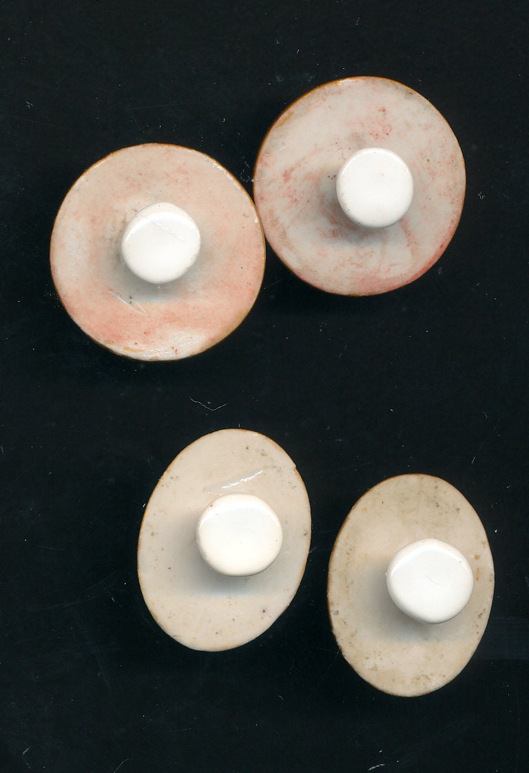 Antique Victorian Porcelain Buttons Studs 2 Pairs Butterflies and Roses ...