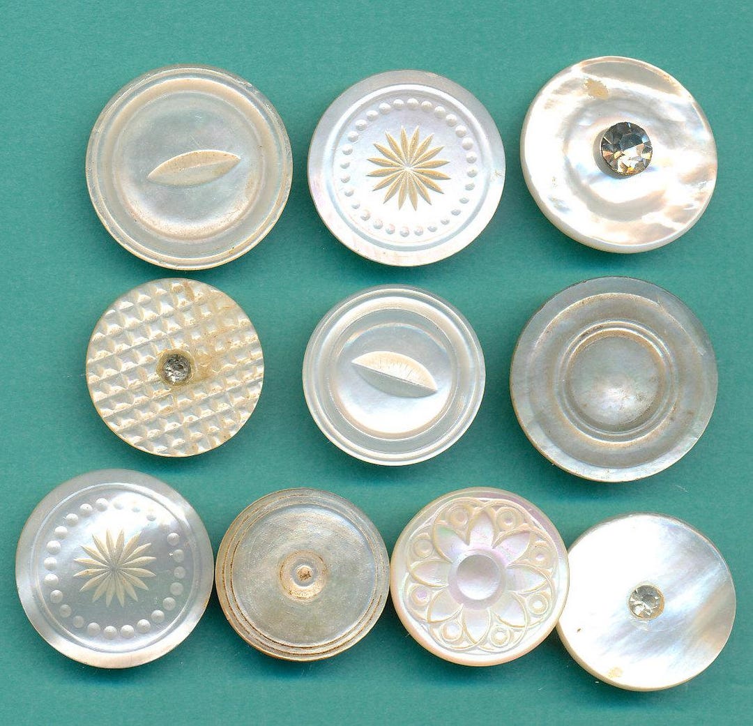 Antique Carved White Pearl Shell Buttons Lot of 10 7/8 to 1" With ...