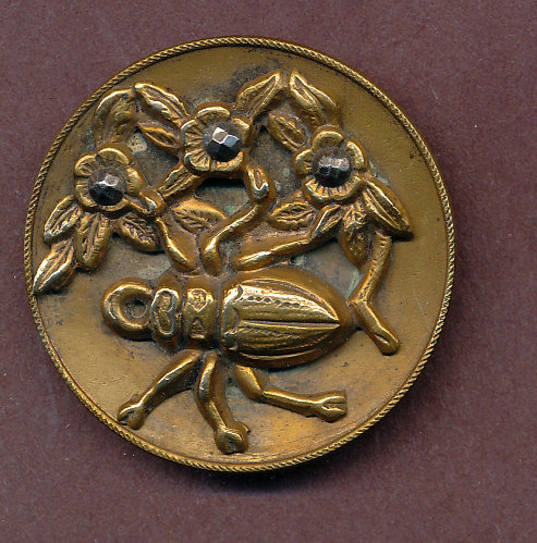 Antique Victorian Brass Picture Button -beetle in the Flowers With Cut ...
