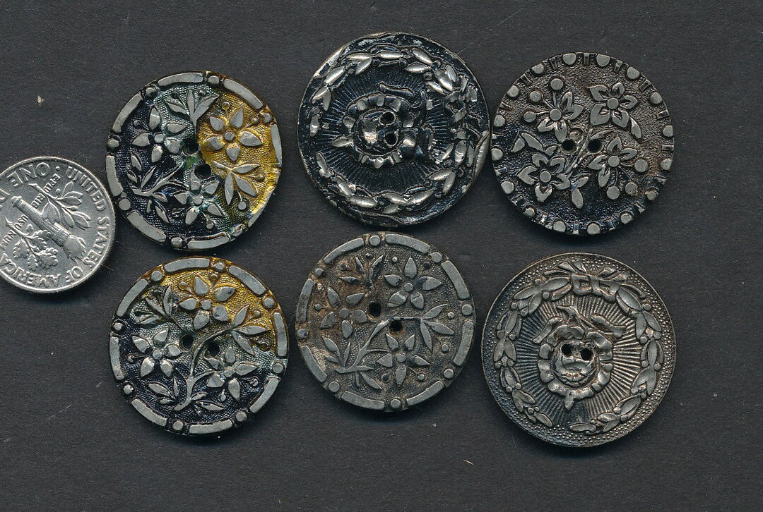 Antique Metal Pewter Buttons Lot#2 Group of 6 All Sew Throughs Ca. 1890 ...