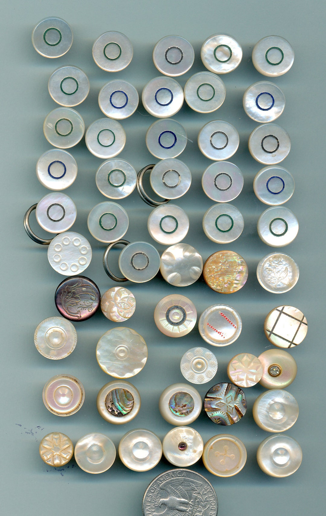 Antique Carved Pearl Shell Vest Buttons Lot of 50 Smalls 1/2 to 5/8 ...