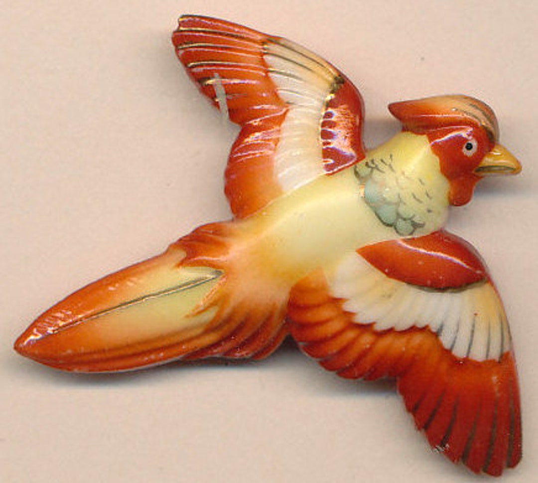 Vintage Japanese Arita Button- Flying Orange Bird - Etsy