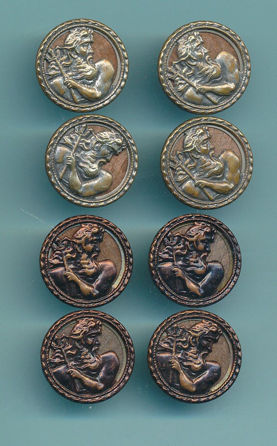 Antique Victorian Buttons -brass Neptune King of the Seas Lot of 8 (4 ...