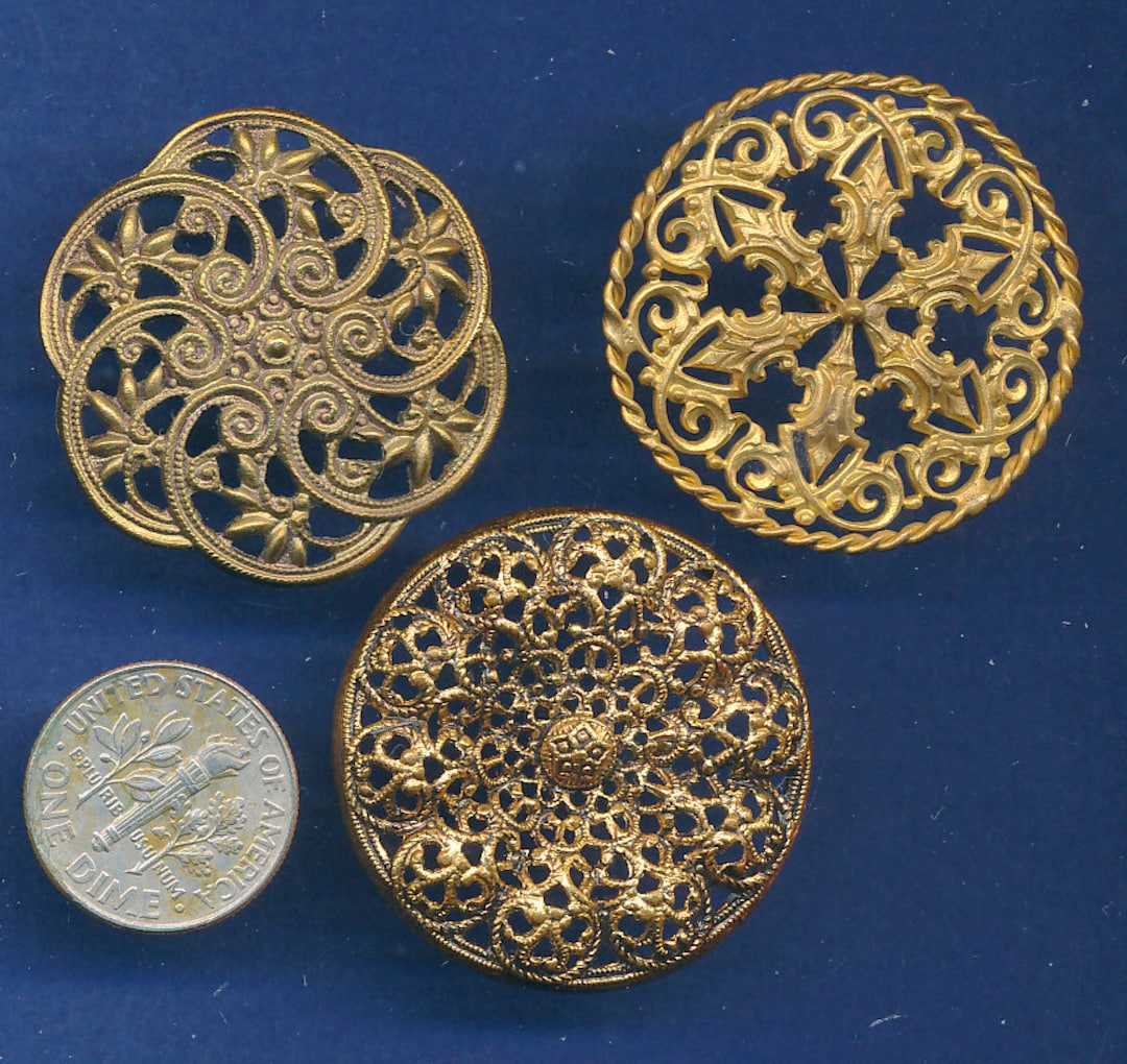Antique Victorian Pierced Brass Buttons Lot of 3 Conventional Designs ...