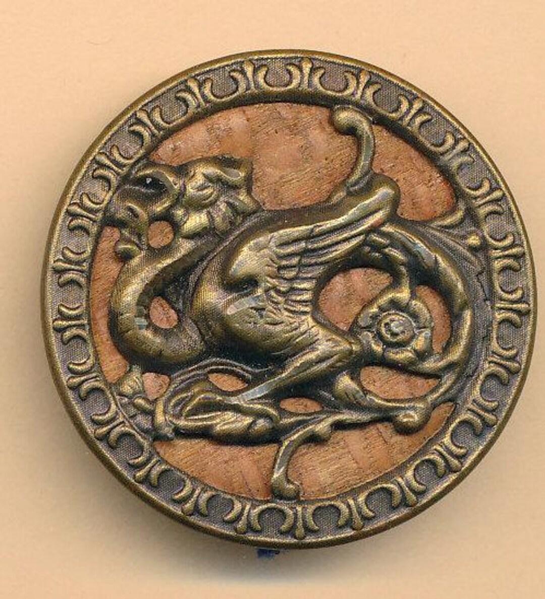 Antique Victorian Dragon Button With Wood Background Ca. 1890's Think ...