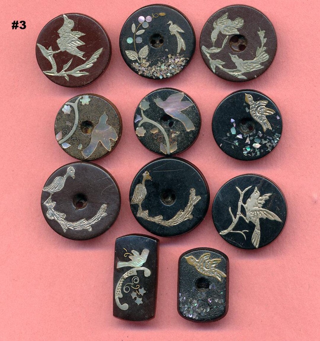 Antique Composition and Horn Inlay Buttons Lot of 11 Buttons Lot 3 Ca ...