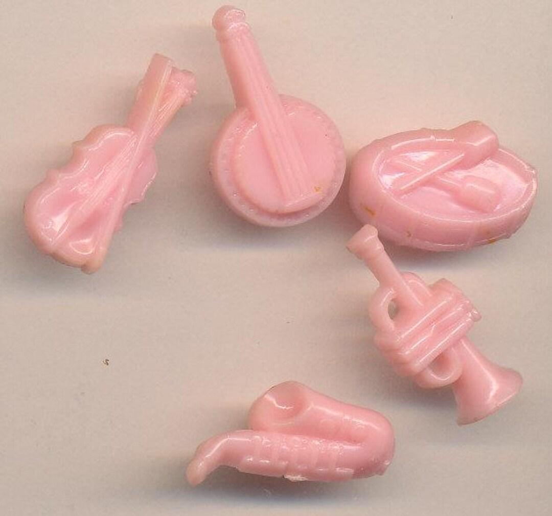 Vintage Realistic Plastic Buttons in Pink - Musical Instrument Set Ca ...