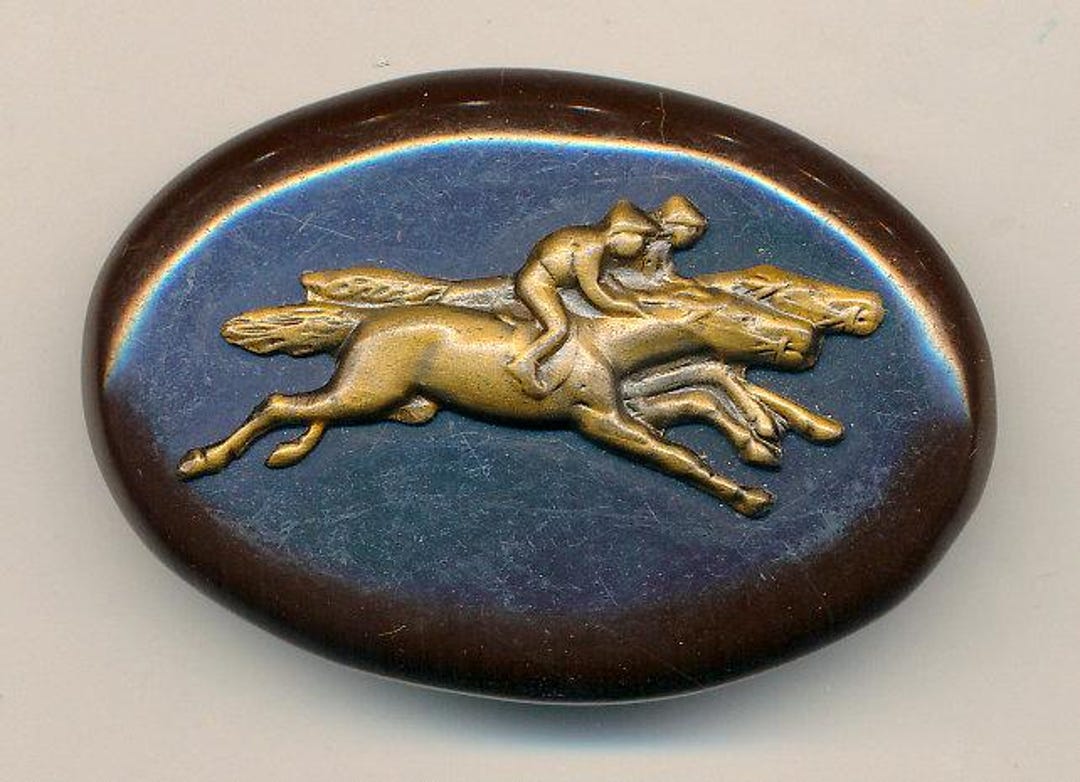 Antique Vintage Brown Carved Bakelite Button With Brass Horses and ...