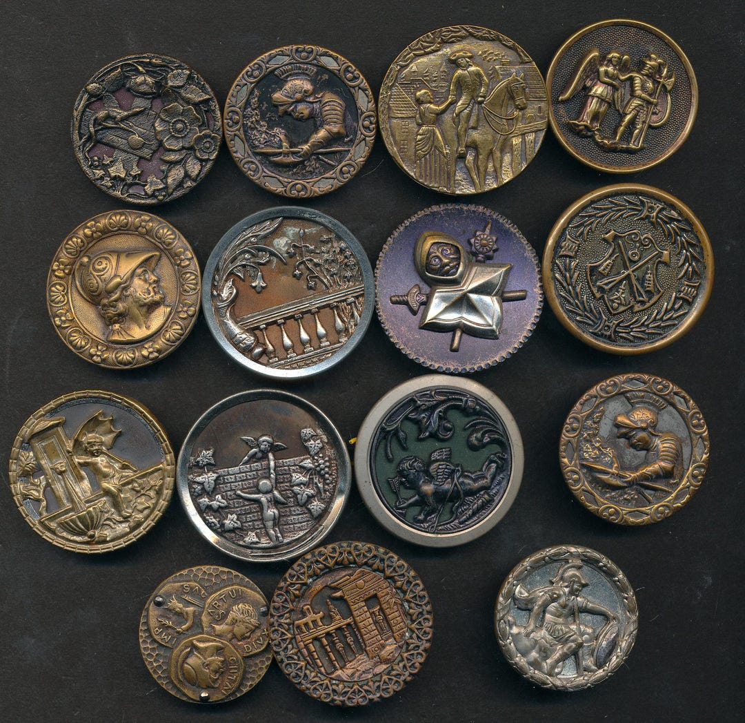 Antique Victorian Metal Picture Buttons - Lot# 3 Ca. 1890's 15 Buttons ...