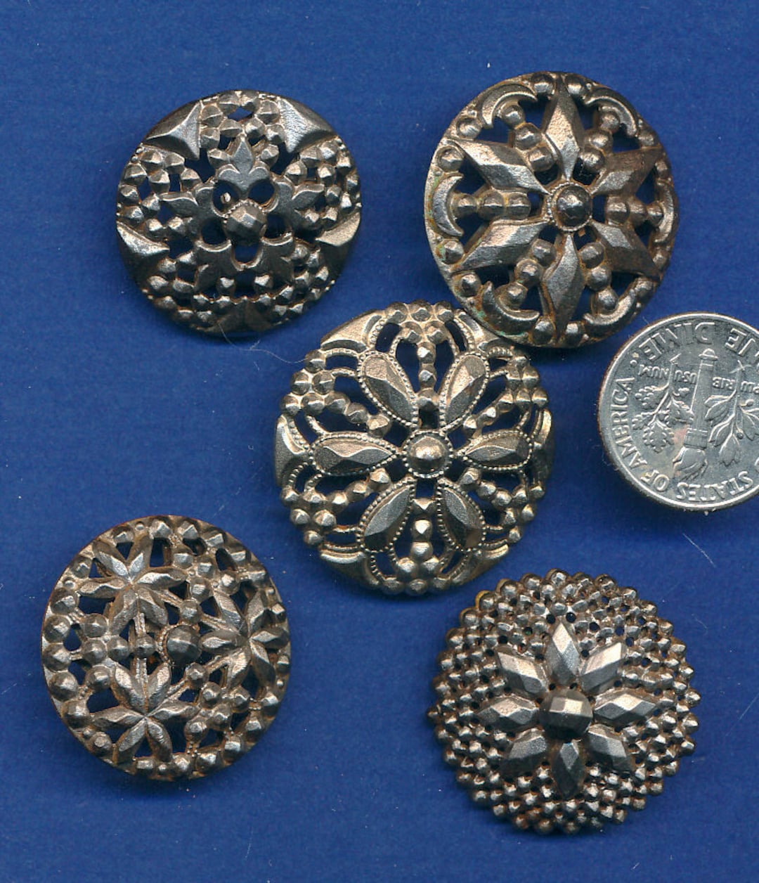 Antique Button Pressed Steel to Imitate Cut Steel Buttons Lot of 5 Ca ...
