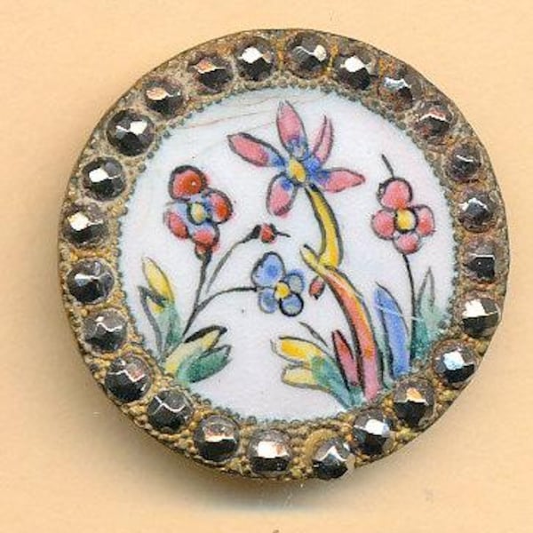 Antique Enamel Button - Etsy