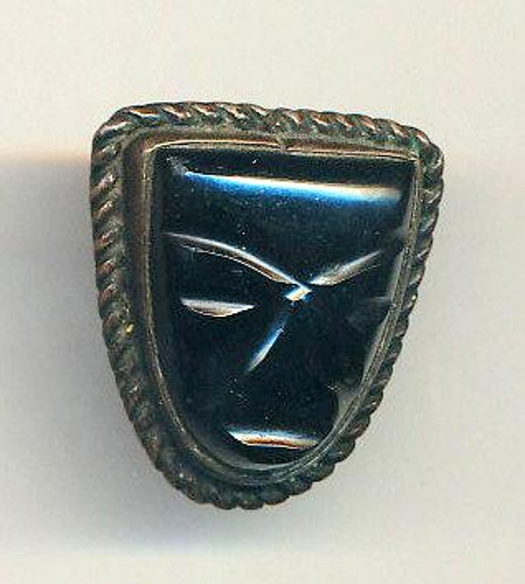 Antique Vintage Gemstone Button Onyx Mask Set in Silver Marked Mexico ...