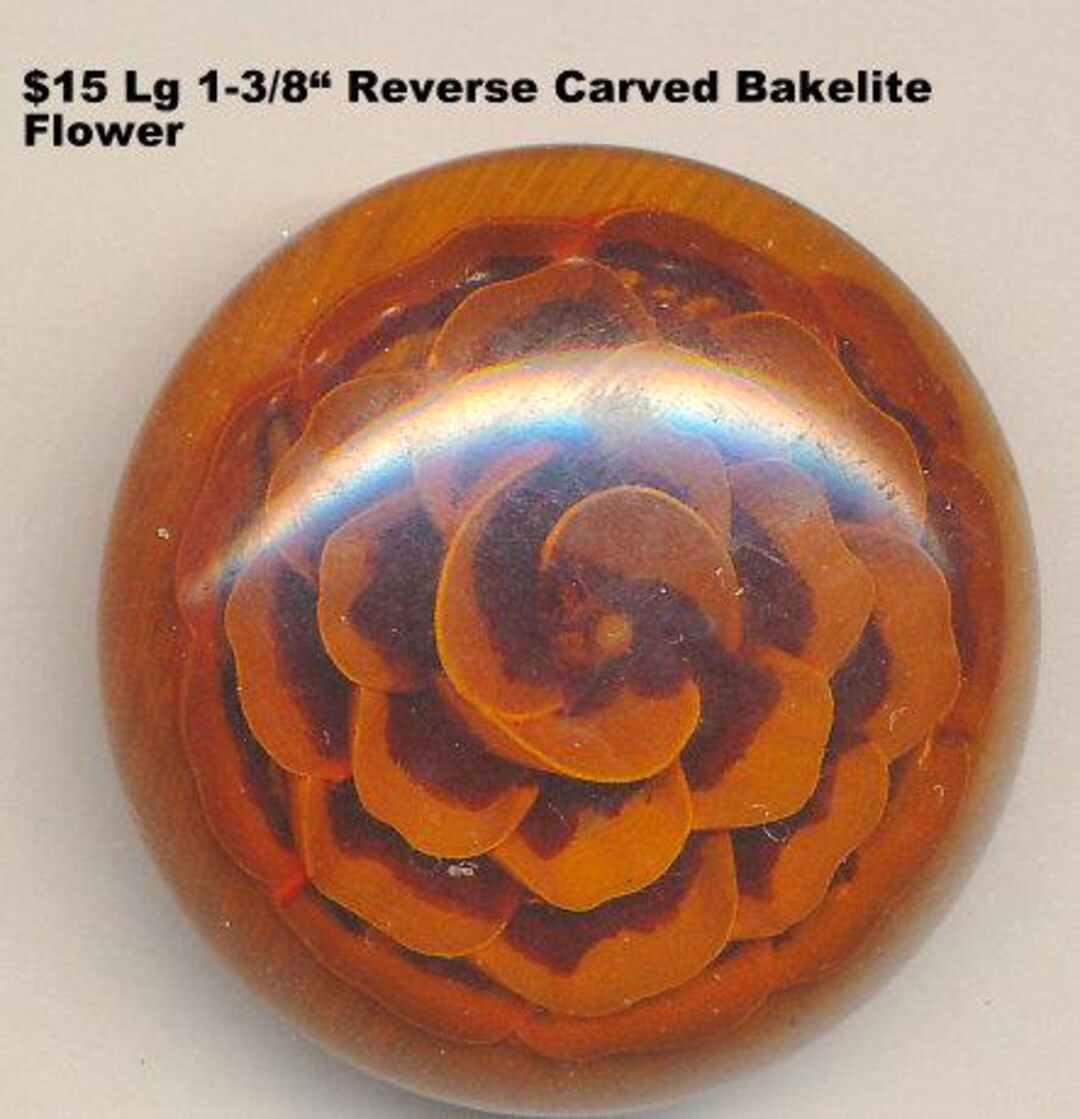 Antique Vintage Reverse Carved Bakelite Button Applejuice Flower Ca ...