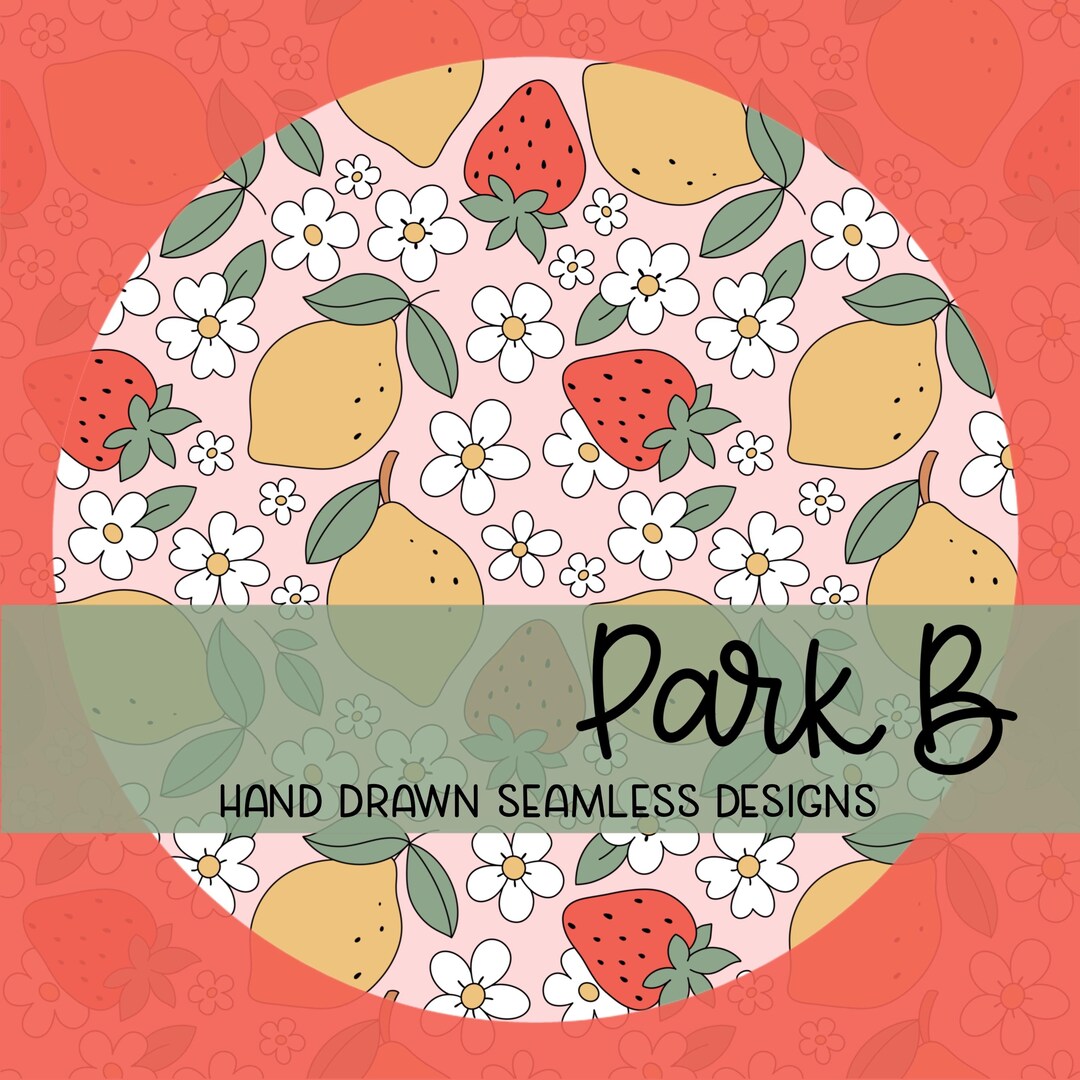 Lemon Strawberry Floral Seamless Pattern • Cute Fruit Flowers Digital ...