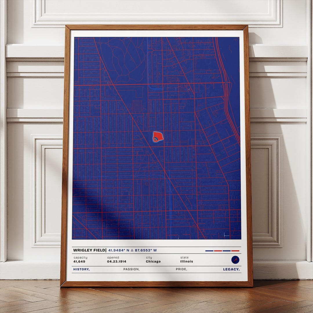 Wrigley Field Stadium Map Poster: Minimalist Chicago - Illinois City ...