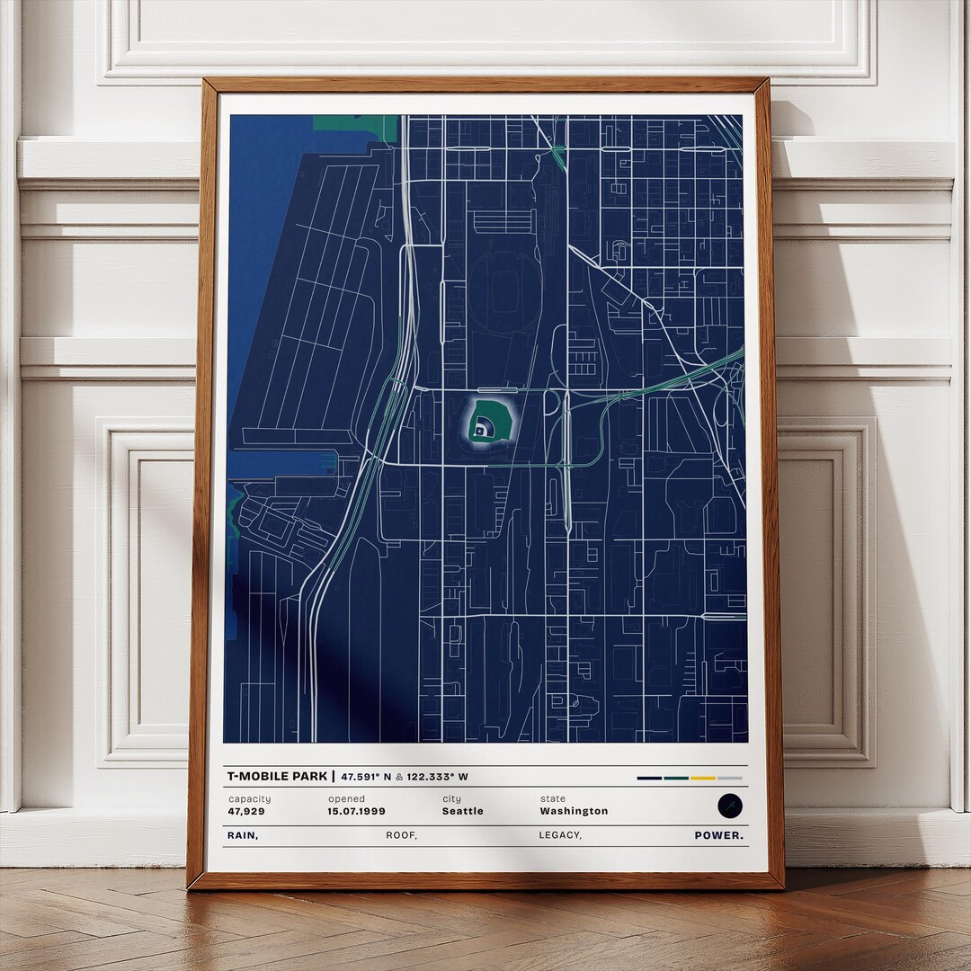 T-mobile Park MLB Stadium Map Poster: Minimalist Seattle, Washington ...