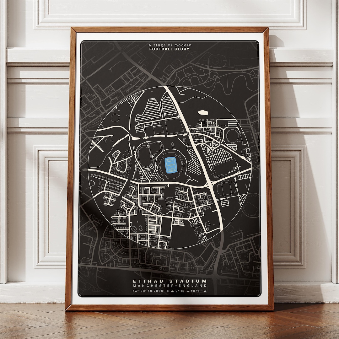 Etihad Stadium Location Map Poster: Minimalist Vintage Black Wall Art ...