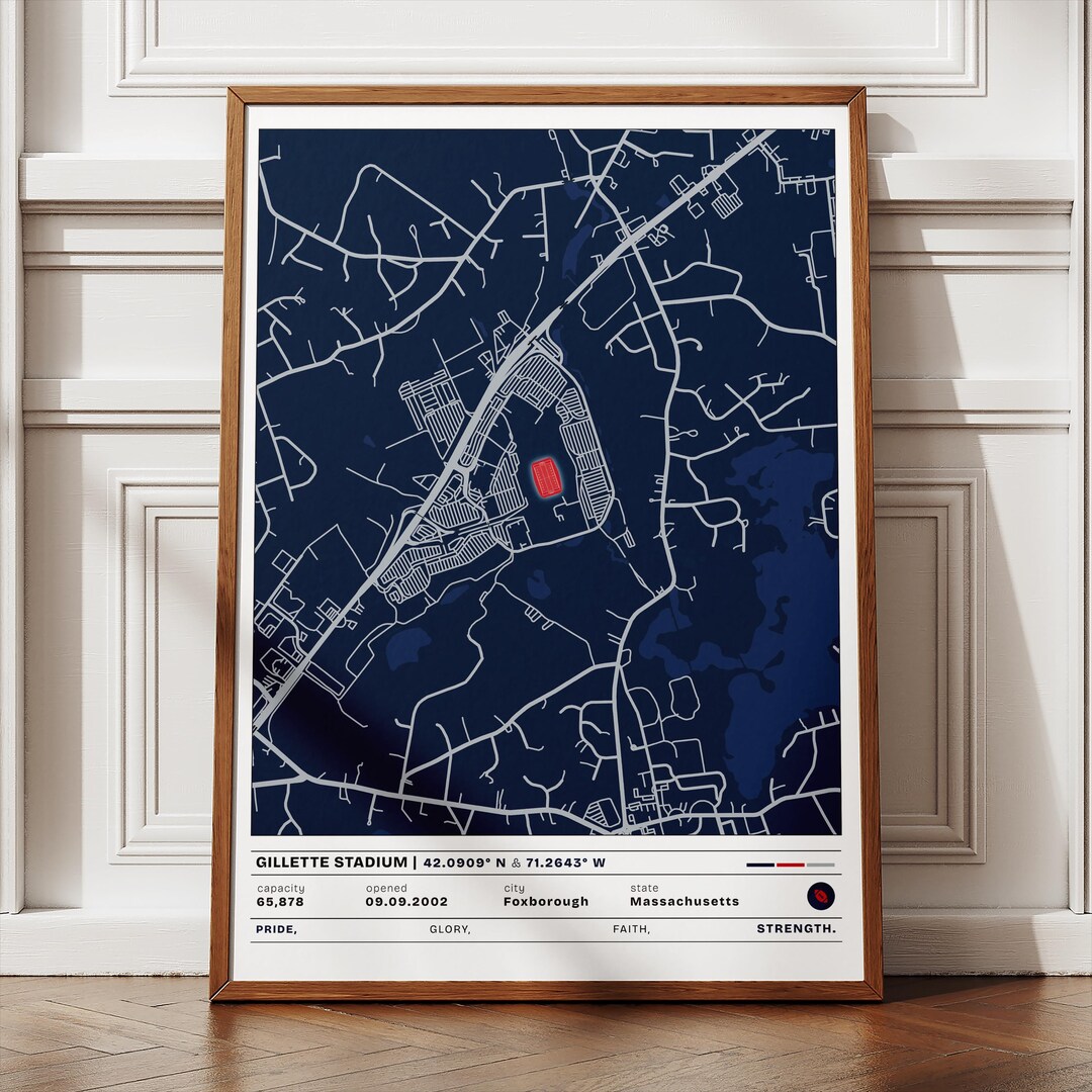 Gillette Stadium Map Poster: Minimalist Football NFL Wall Art (instant ...
