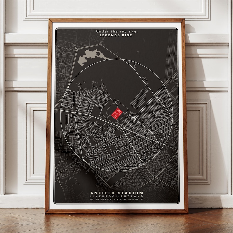 Anfield Stadium Poster: Liverpool Location Map Wall Art (instant ...