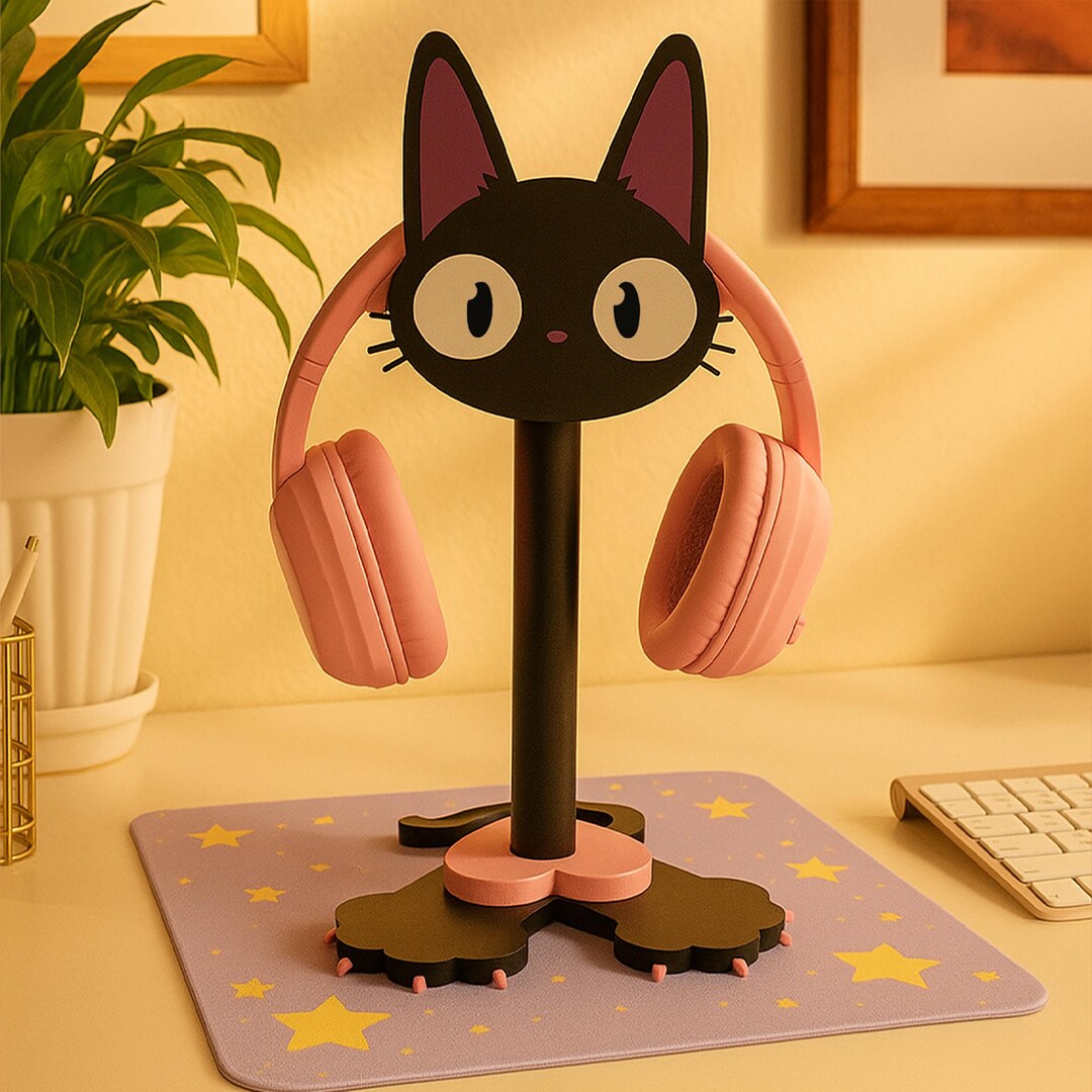 Kiki's Black Cat Jiji Headphone Stand: Cozy Gamer Desk Organizer ...