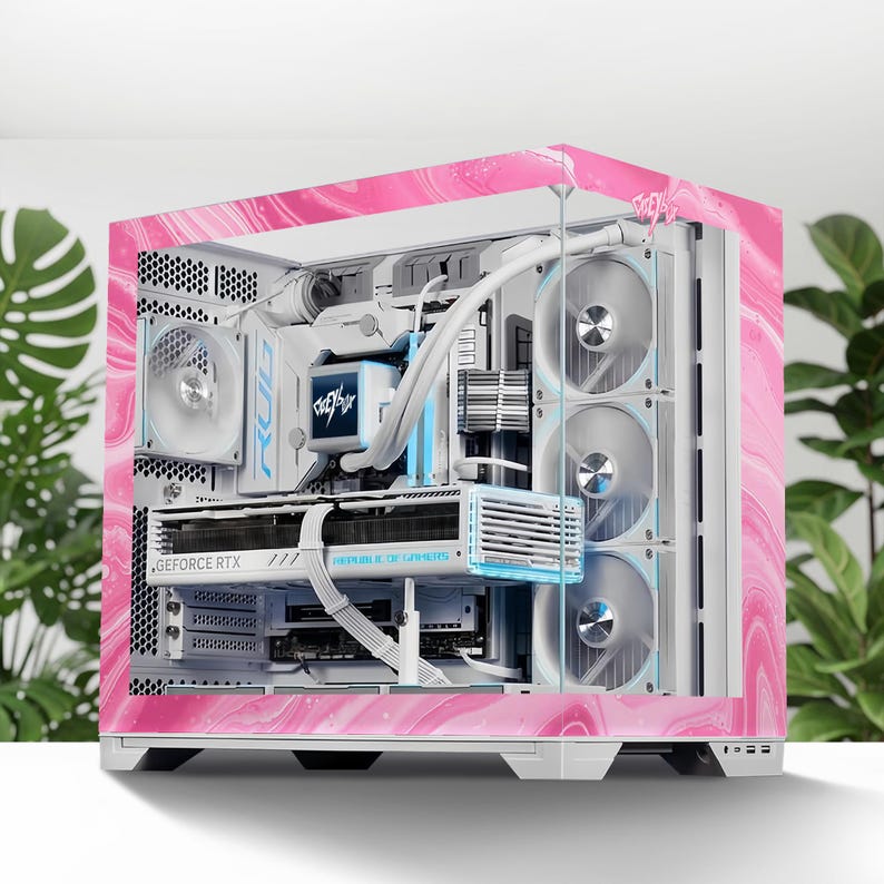 Pink Marble PC Case Sticker for Borders - Gaming Pc Skin, Decal - Gamer ...