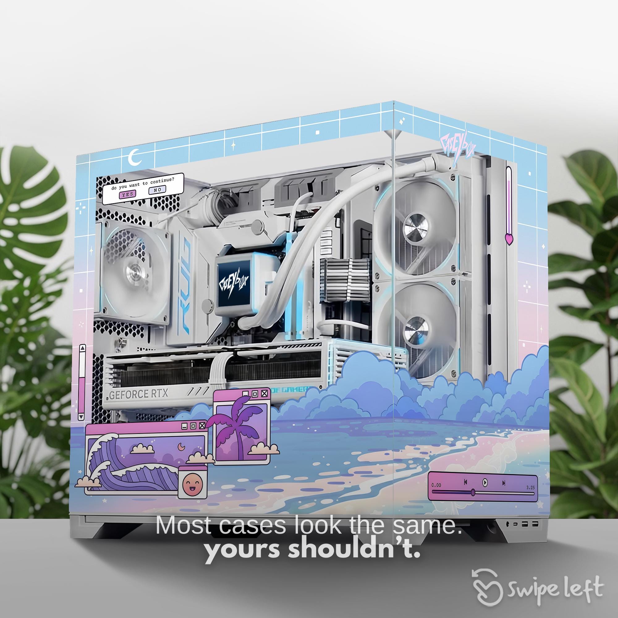 Pastel Wave PC Case Skin, Pink Blue Gaming PC, Cozy Anime Decal, Gamer ...