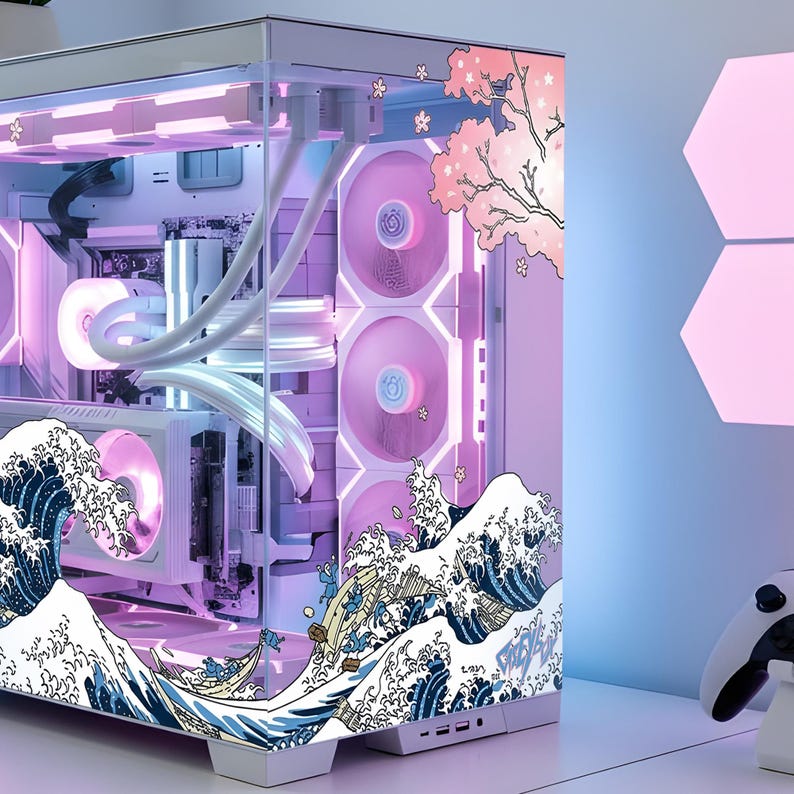 Wave Sakura PC Case Skin, Japanese Gaming PC, Pink Kawaii Decal, Gamer ...