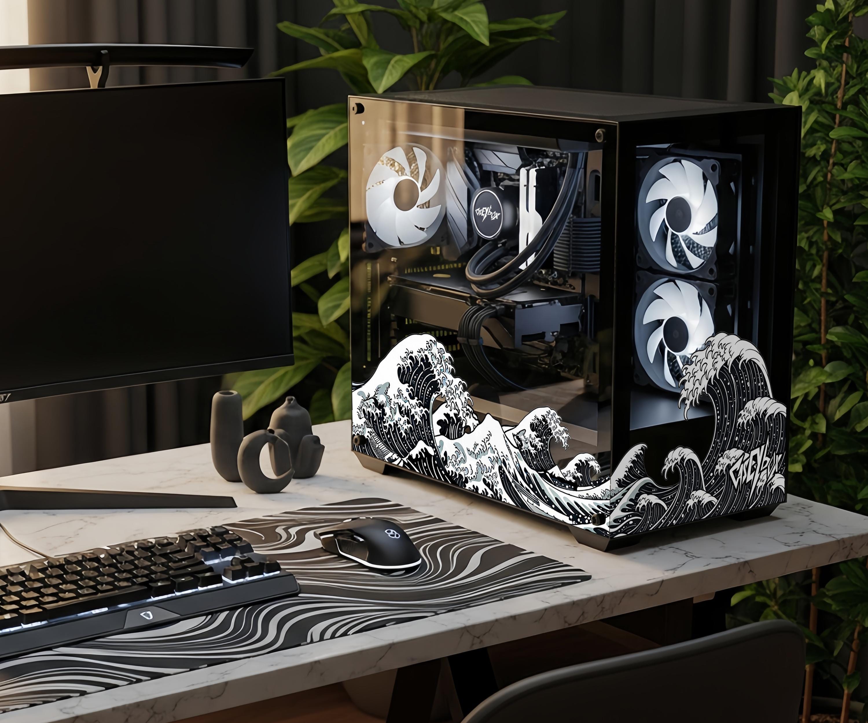 Wave Themed PC Case Skin, Sticker - Japanese Waves Gaming Pc Decal - Etsy