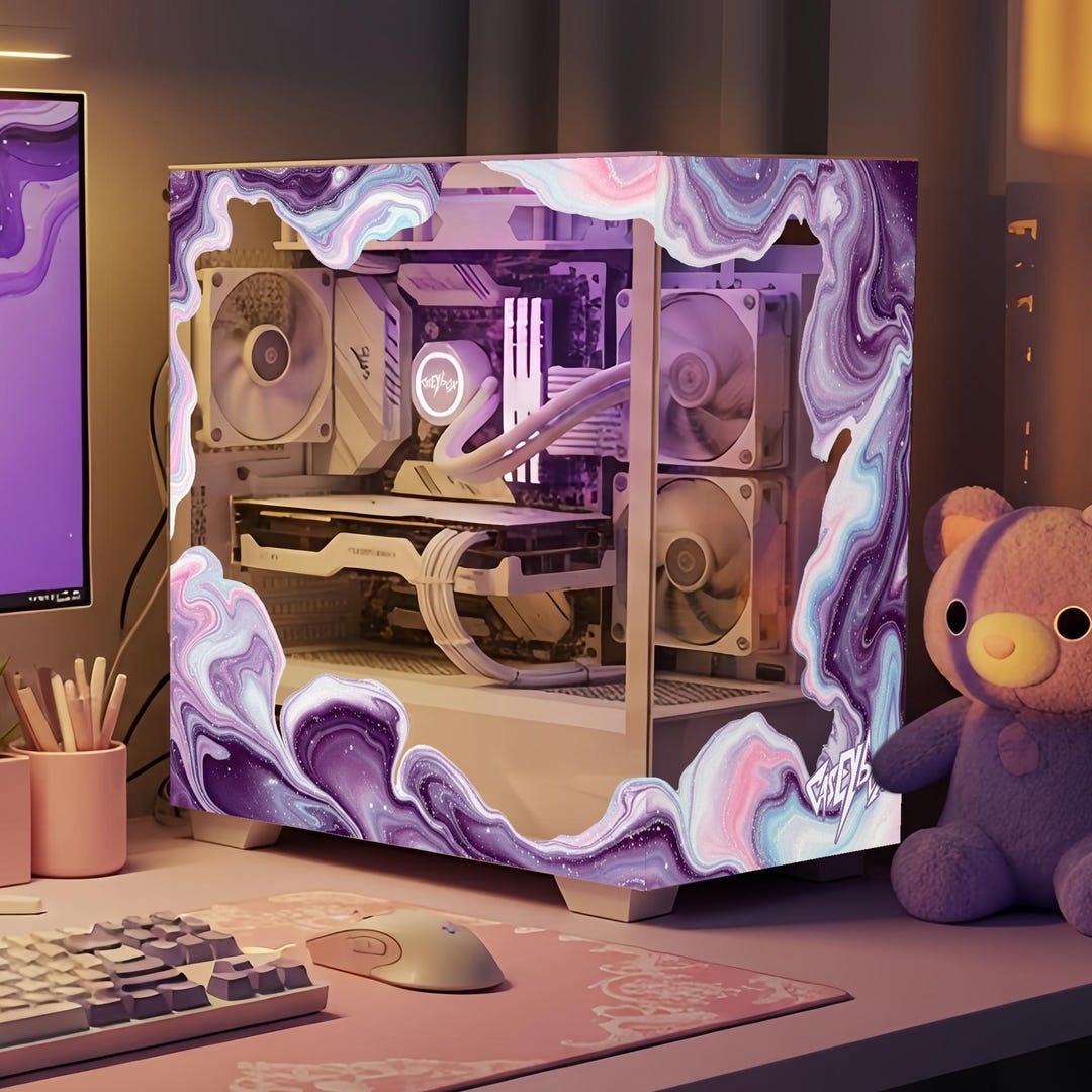 Purple Liquid PC Case Skin, Sticker - Cozy Gaming Pc Decal, Gift for ...