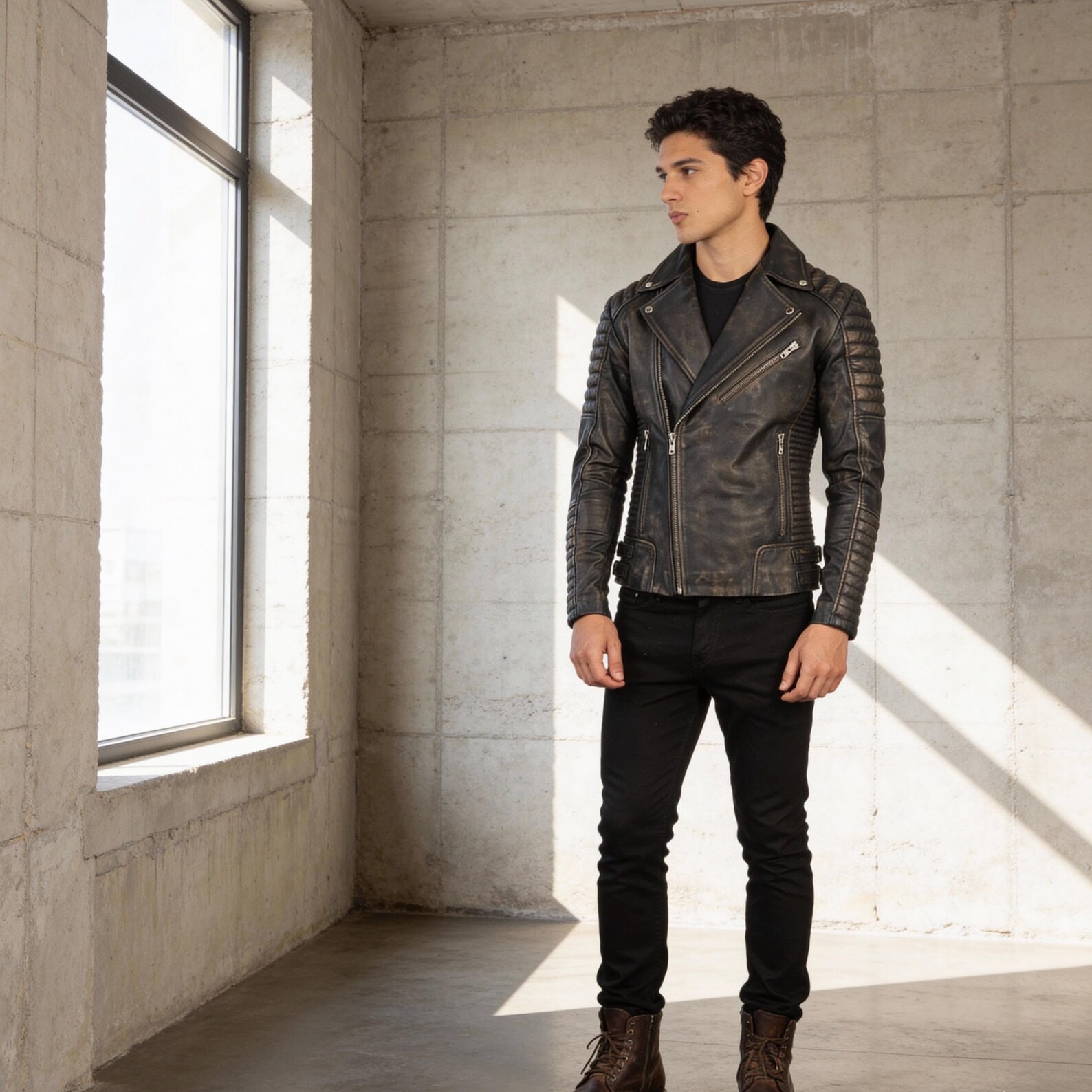 Urban Rebel Distressed Leather Biker Jacket - Etsy