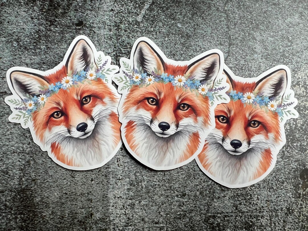 Rainbow Fox Sticker – Boho Floral Wreath – Vinyl Sticker 8 X 7 Cm ...