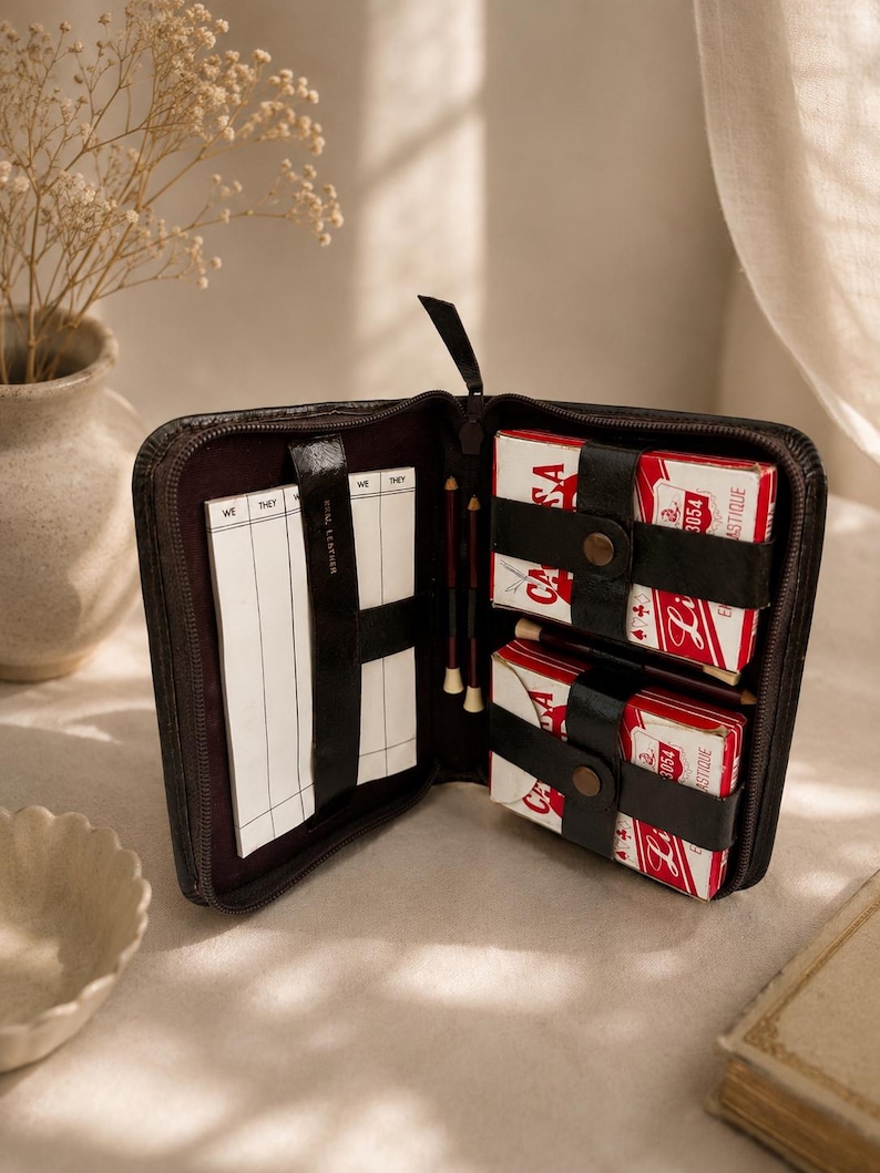 Vintage Leather Bridge Card Game Set | Complete Playing Cards, Score ...