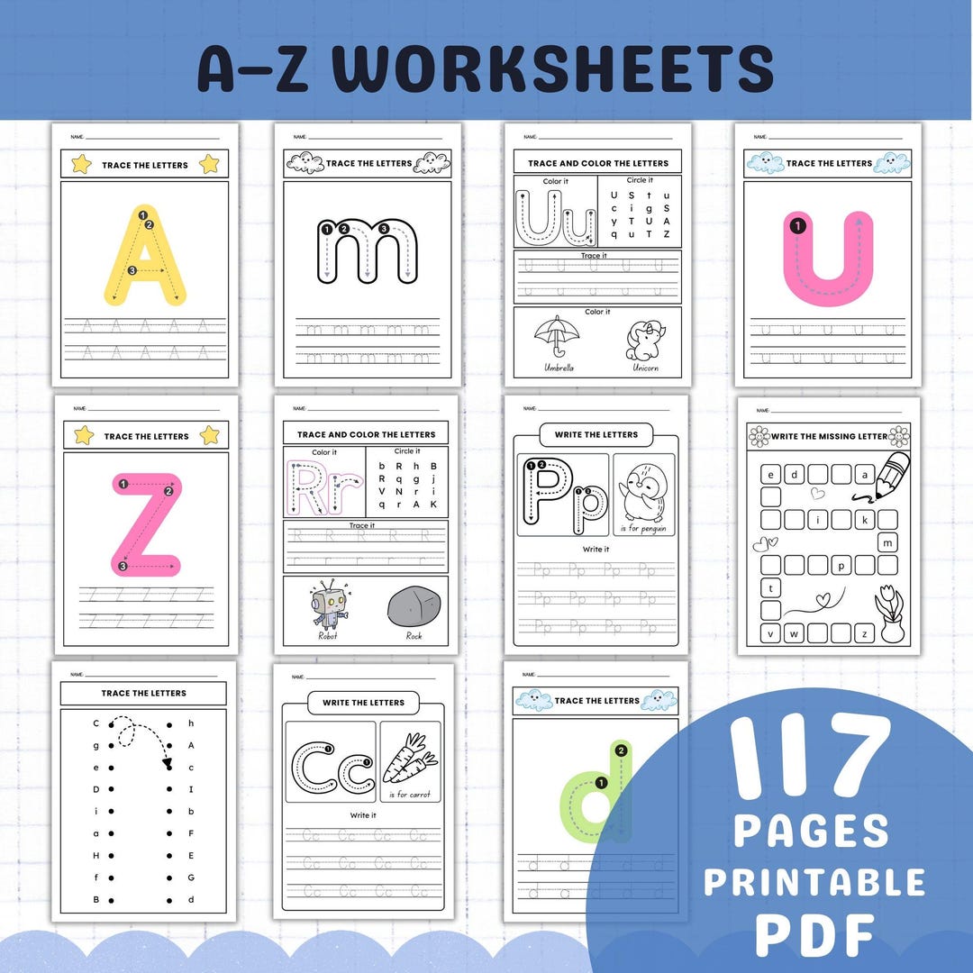 A-Z Alphabet Worksheets Bundle: Preschool Kindergarten Learning (PDF ...