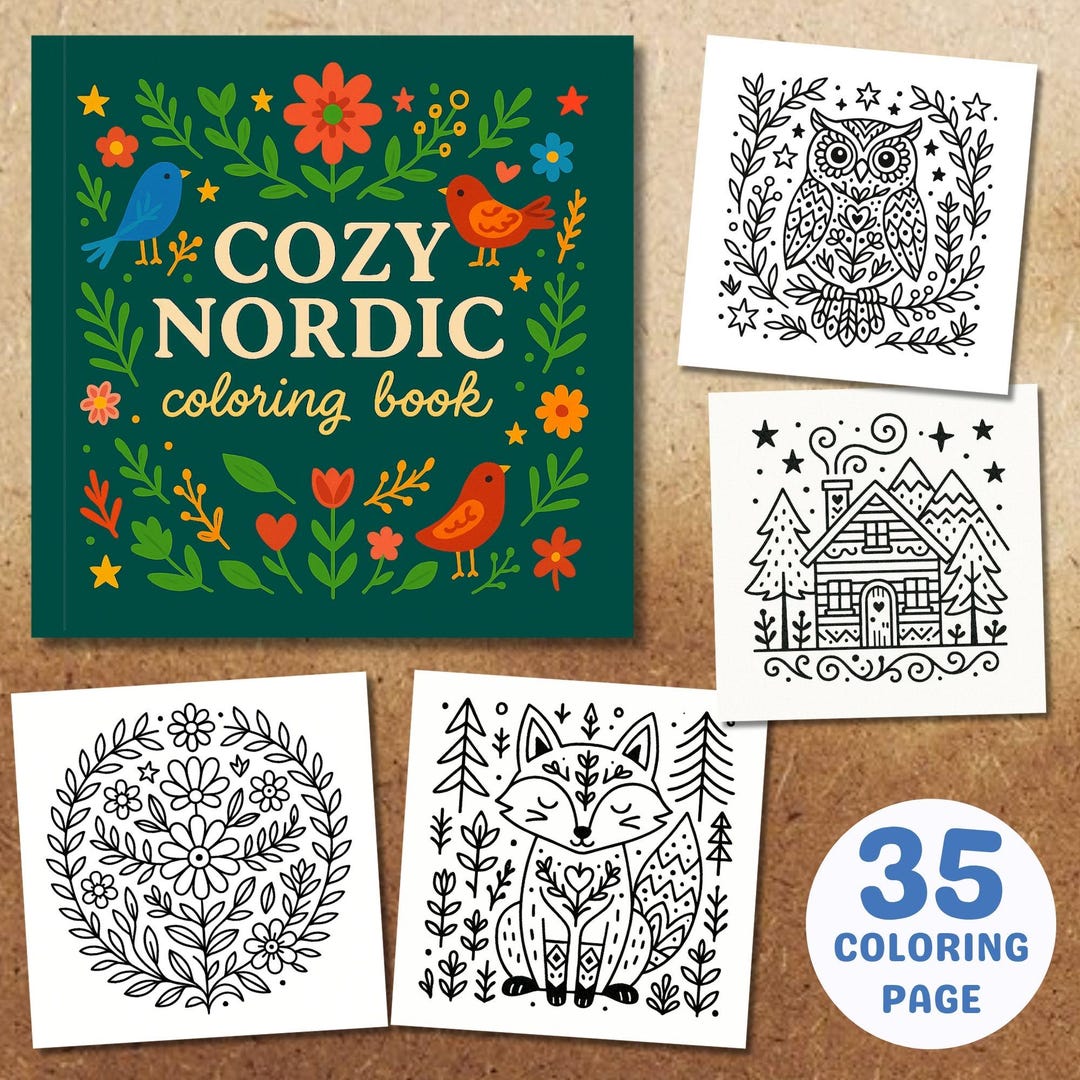 Cozy Nordic Coloring Book | Scandinavian Folk Doodle Art | Relaxing ...