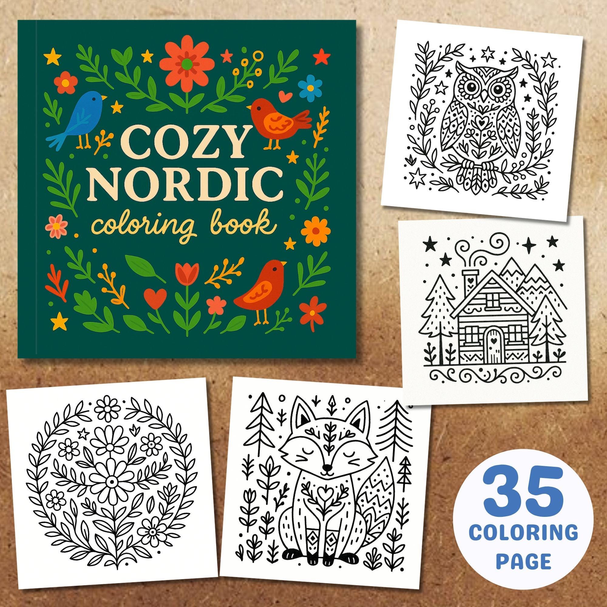 Cozy Nordic Coloring Book | Scandinavian Folk Doodle Art | Relaxing ...