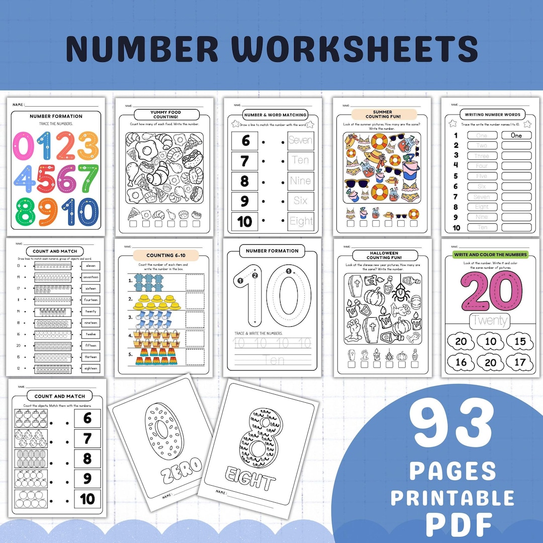Number Worksheets 1–20 | Preschool & Kindergarten Printable | Tracing ...