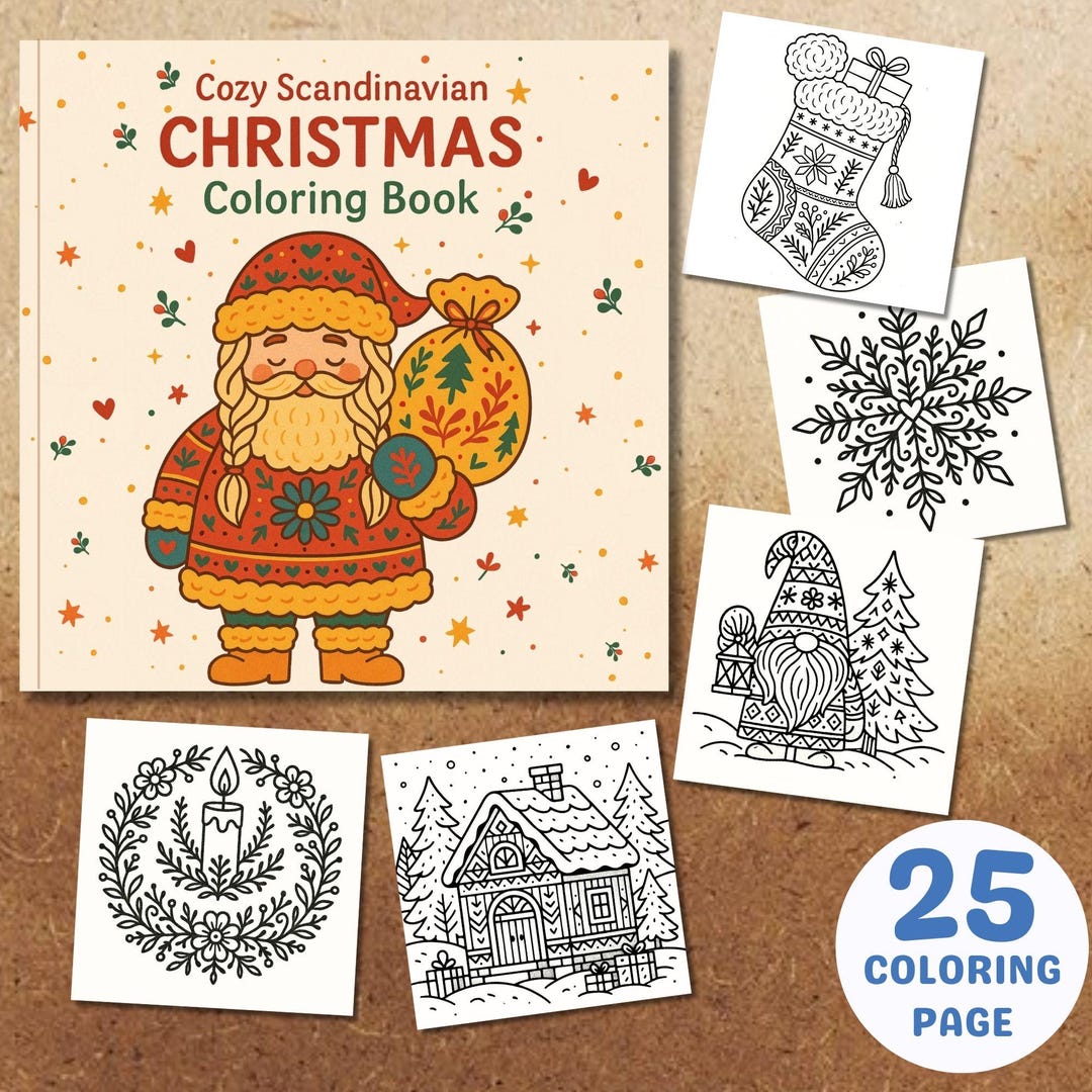 Scandinavian Christmas Coloring Book, Folk Art Holiday Activity ...