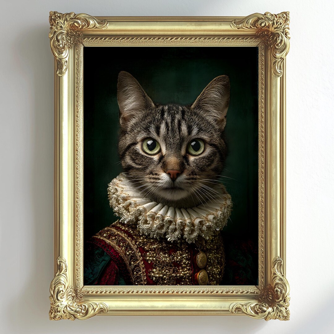Vintage Cat Portrait – Renaissance Art Print, Regal Animal Poster With ...