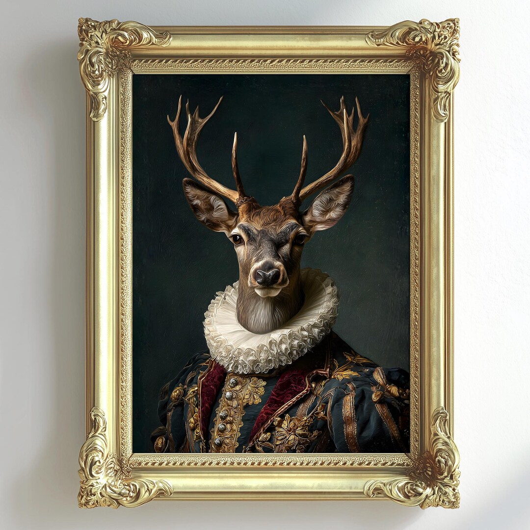 Vintage Portrait – Renaissance Stag Art Print, Regal Animal Poster With ...