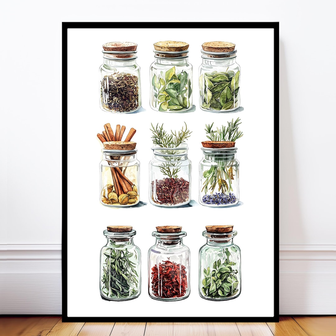 Vintage Kitchen Spice Jars Poster, Retro Dining Room Wall Art, Home ...