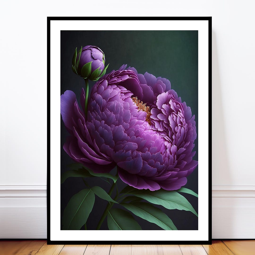 Violet Peony Floral Flower Poster, Botanical Print, Floral Wall Art ...