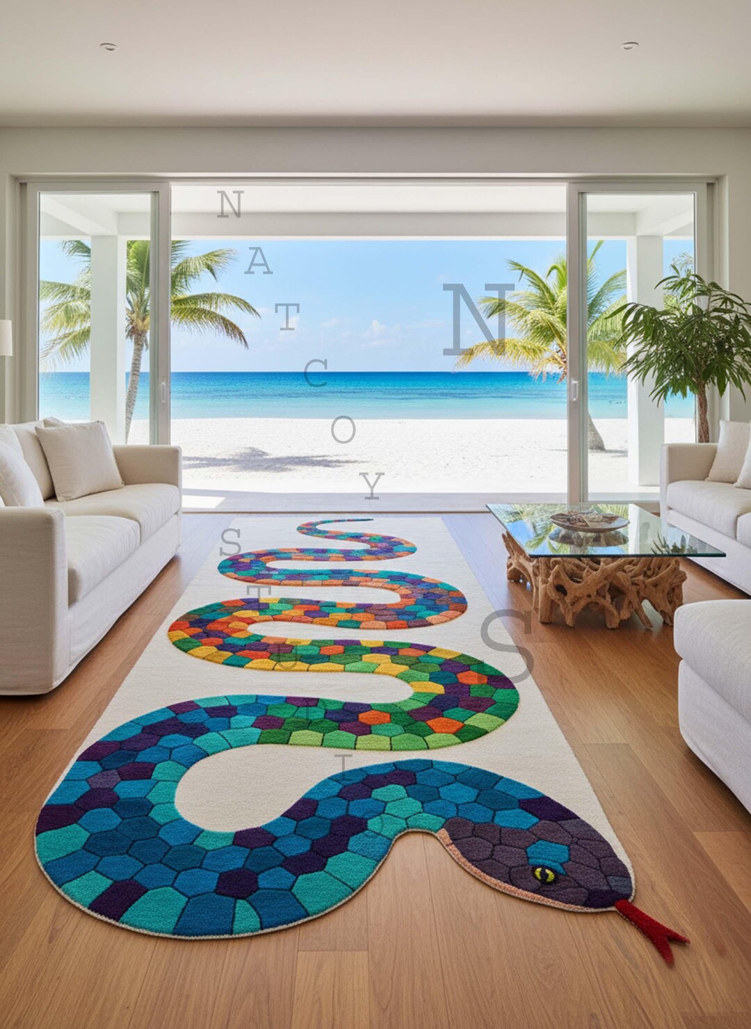 Multi Colour Snake Dots Pattern Hand-tufted Wool Snake Rug: Bold ...