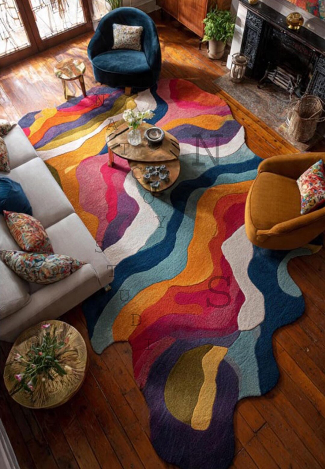 Psychedelic Topographic Abstract Rug – Handcrafted Modern Art in ...