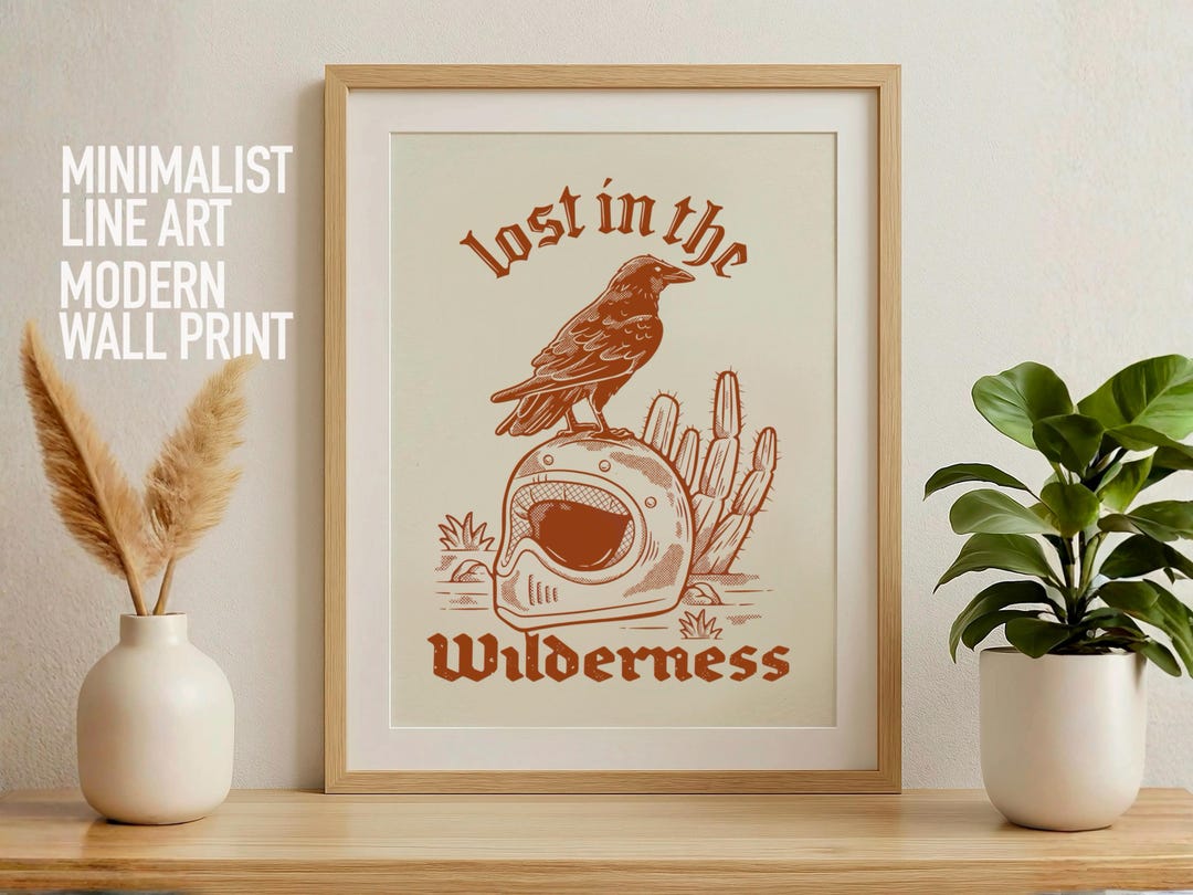Raven Biker Helmet Desert Art Print | Retro Line Art (digital Download ...